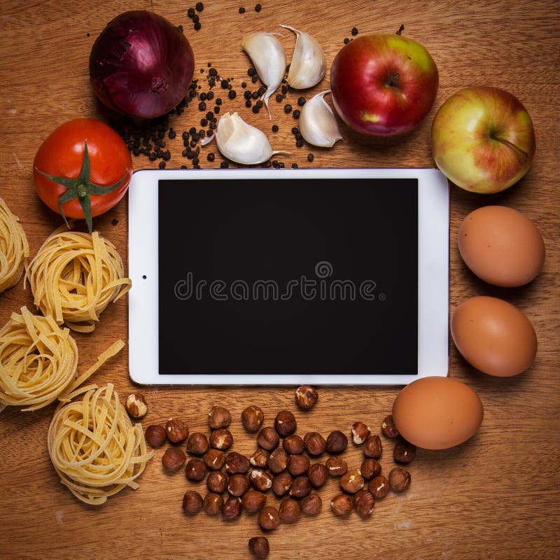 Kitchen. Tablet and food stock image. Image of baking - 41954825
