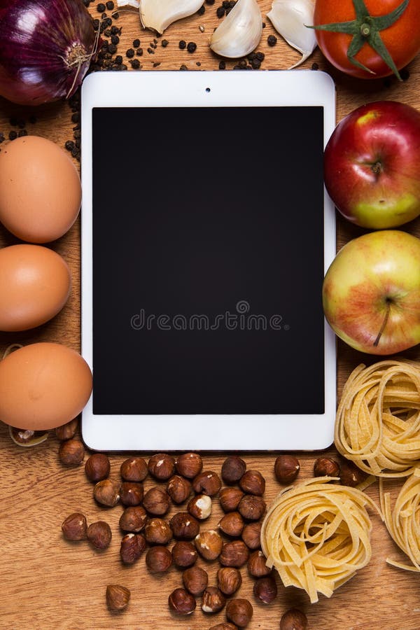 Kitchen. Tablet and food stock photo. Image of food, culinary - 41954830