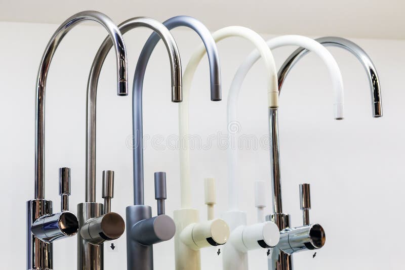 Kitchen Taps of Different Colors Stock Image - Image of design, chrome ...