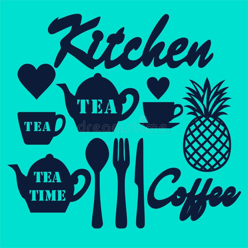 Kitchen Themed Illustration with Tea and Coffee Elements Stock Vector ...
