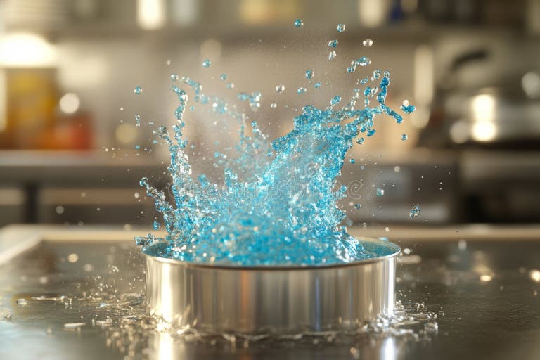 In the Kitchen, There is a Frying Pan with a Splash of Water Under it ...