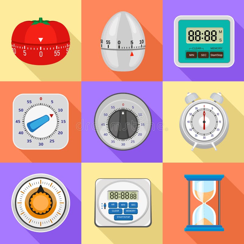 Kitchen Timer Icon Set, Flat Style Stock Vector - Illustration of ...