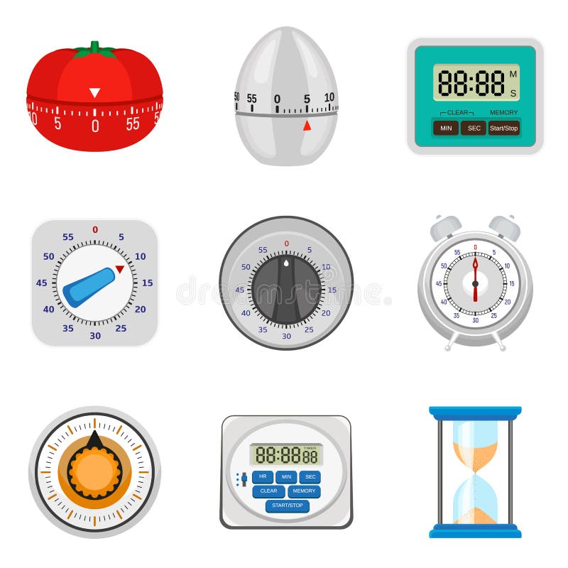 Kitchen Timer Icon Set, Flat Style Stock Vector - Illustration of clock ...