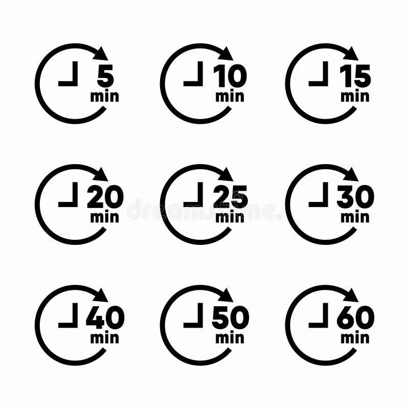 Kitchen Timer Icon Set 1 To 60 Minutes Countdown Symbols Stock Vector ...