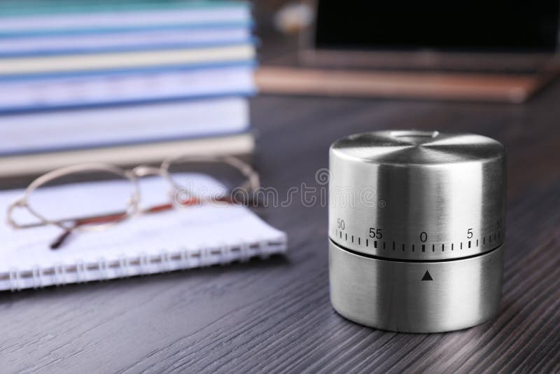 Kitchen Timer, Notebook and Eyeglasses on Wooden Table, Closeup. Space ...