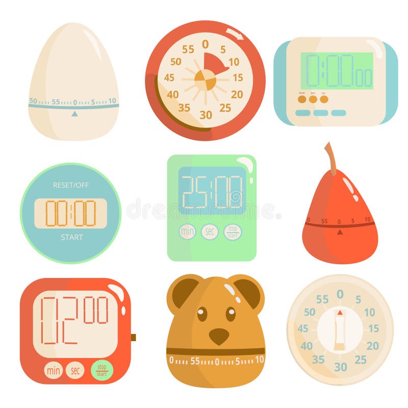 Kitchen Timer Set of Isolated Icons Cartoon Illustration Stock Vector ...