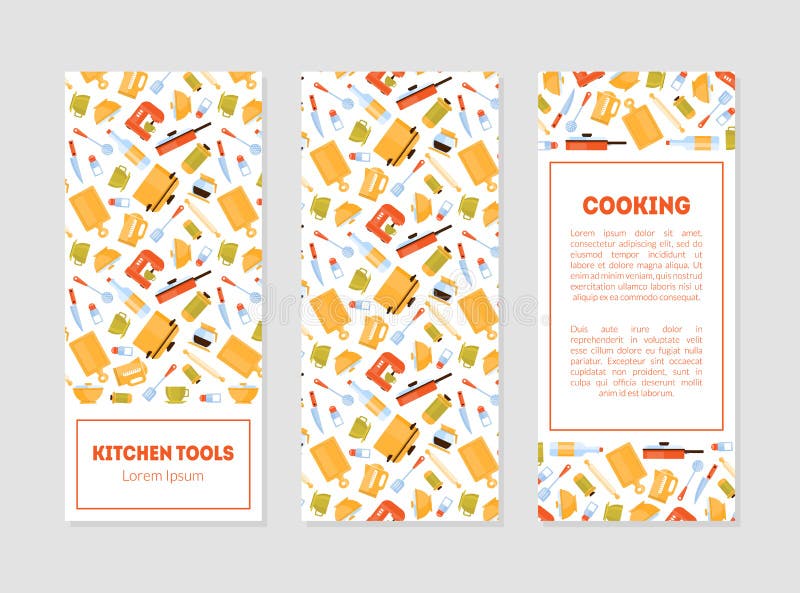 Kitchen Tools Banner Templates Set with Cooking Utensils Pattern and ...