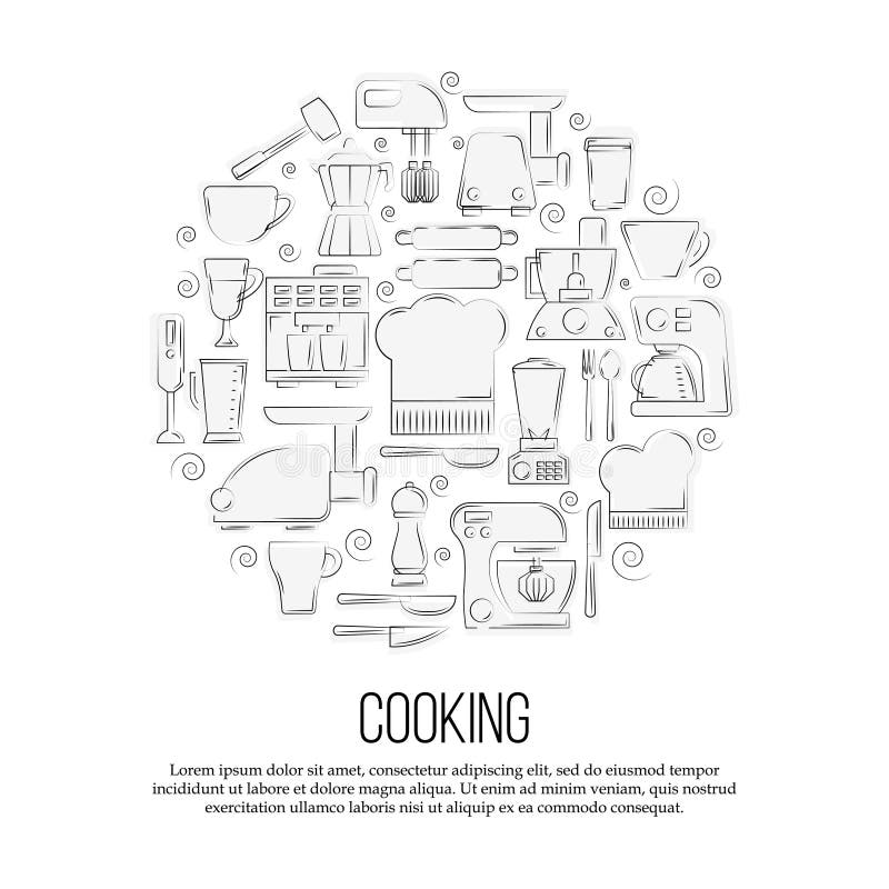 Kitchen Tools Card Concept. Culinary Illustration in Flat Style for ...