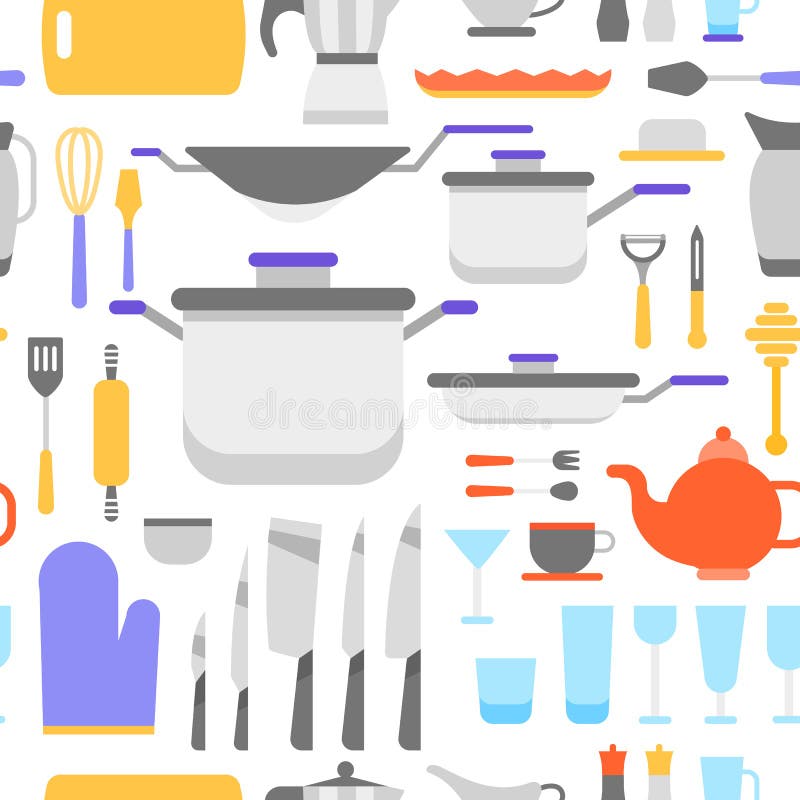 Kitchen Tools Collection Pattern Stock Vector - Illustration of kitchen ...