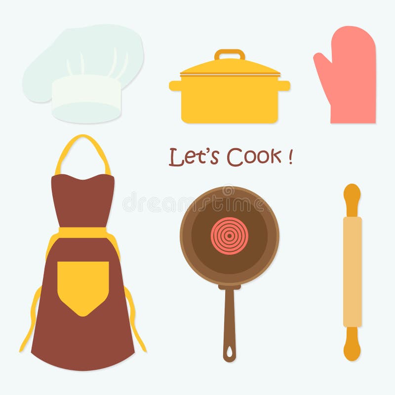 Kitchen Tools Cooking Set, Flat Vector Illustration Stock Illustration ...