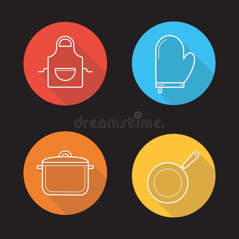 Kitchen Tools Flat Linear Long Shadow Icons Set Stock Vector ...