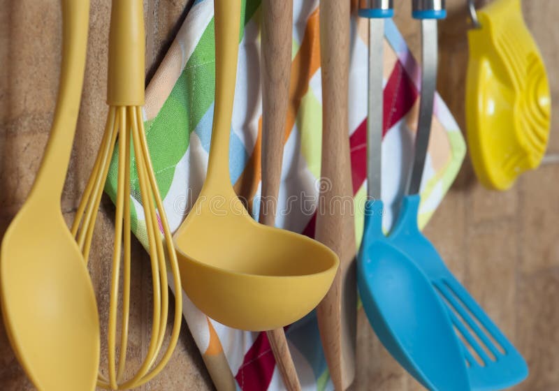 Kitchen Tools Hanging on the Wall Stock Image - Image of kitchenware ...