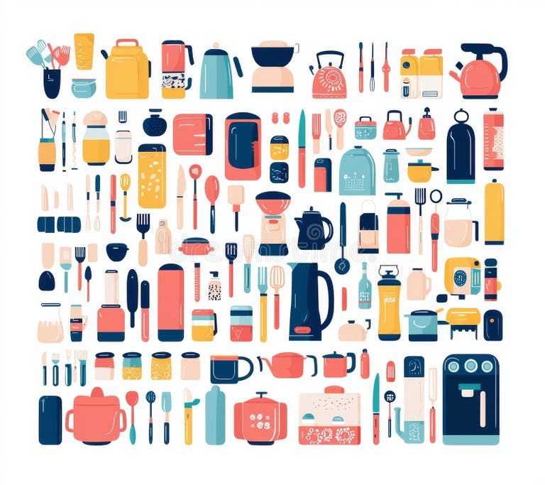 Kitchen Tools Icon Set. Assortment of Kitchenware. Contains Many ...