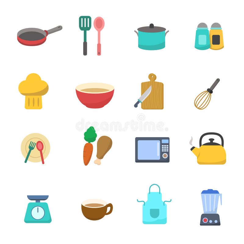 Kitchen Tools Icons in Flat Design Stock Vector - Illustration of ...