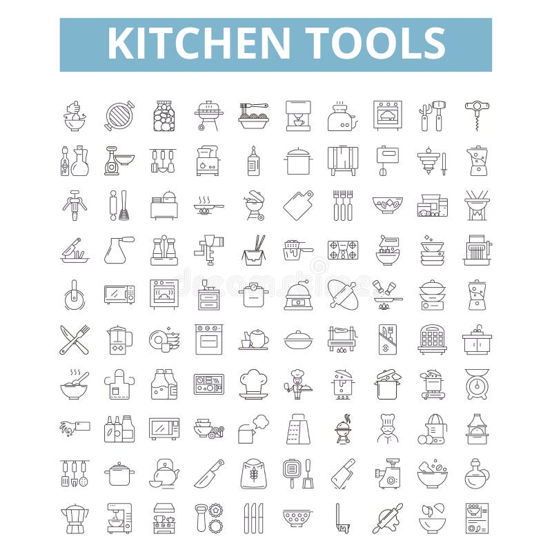 Kitchen Tools Icons, Line Symbols, Web Signs, Vector Set, Isolated ...