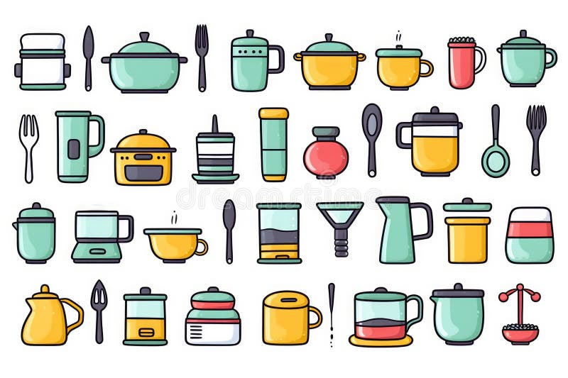 Kitchen Tools. Kitchenware, Cooking Baking Utensils. Doodle Ceramic ...