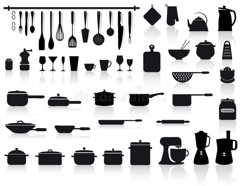 Kitchen Tools, Pottery and Cutlery Stock Vector - Illustration of ...