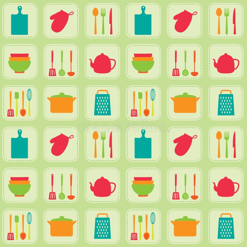 Kitchen Tools Seamless Pattern Stock Vector - Illustration of food ...