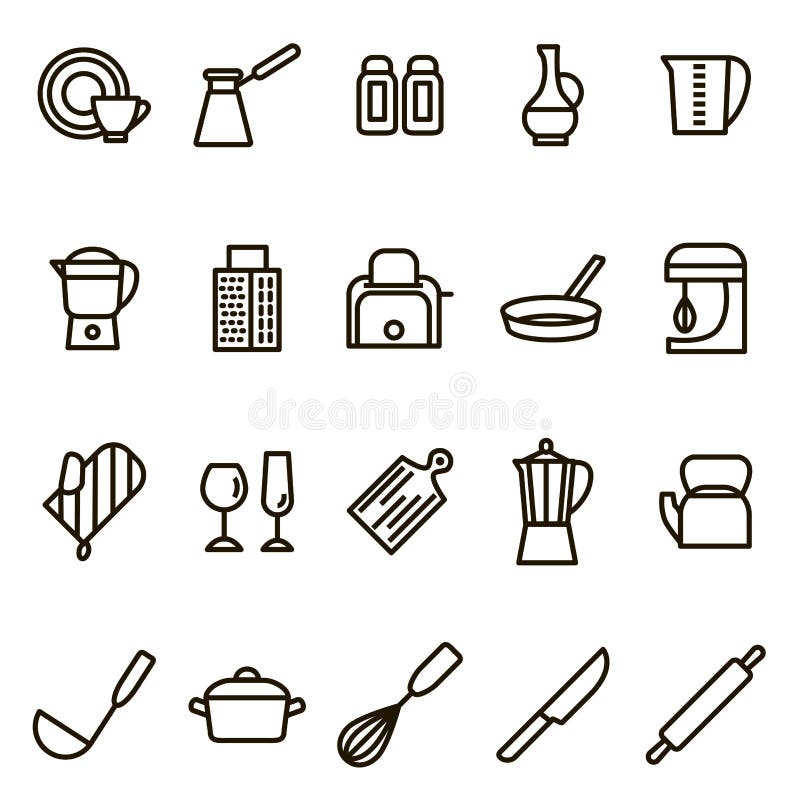 Kitchen Tools Signs Black Thin Line Icon Set. Vector Stock Vector ...