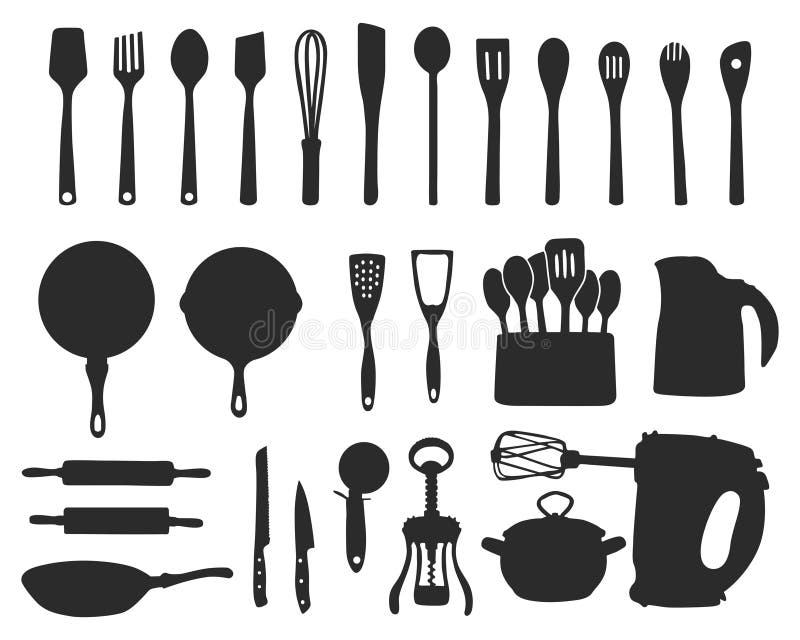 Kitchen Tools Silhouette, Kitchen Utensils Silhouette, Cooking Tools ...
