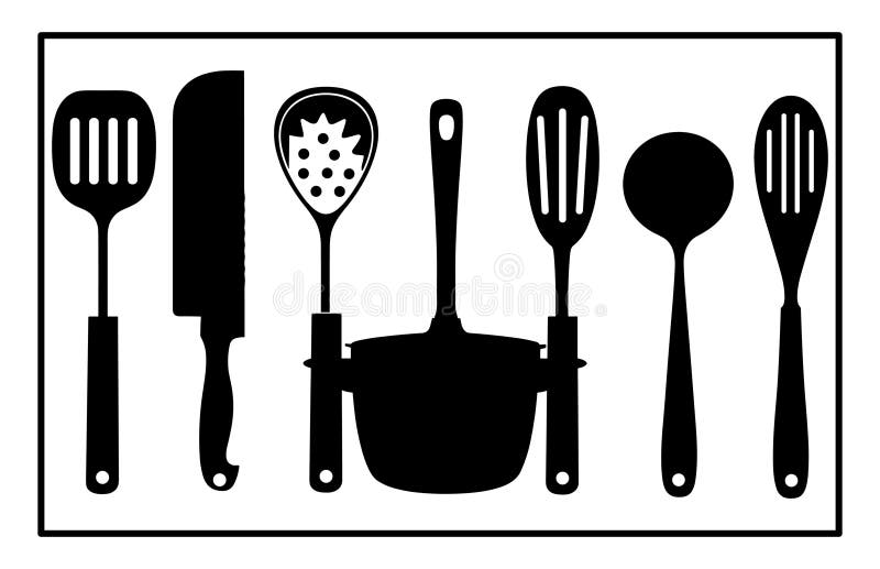 Kitchen Tools Silhouette, Kitchen Utensils Silhouette Stock Vector ...