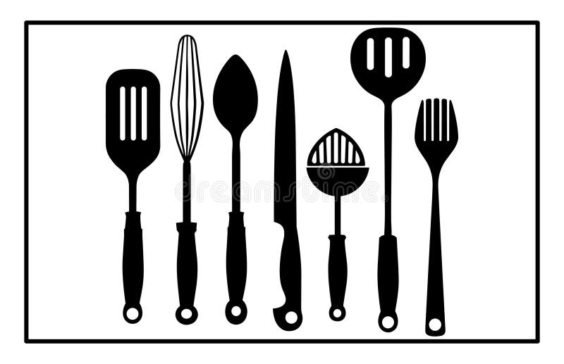 Kitchen Tools Silhouette, Kitchen Utensils Silhouette Stock Vector ...