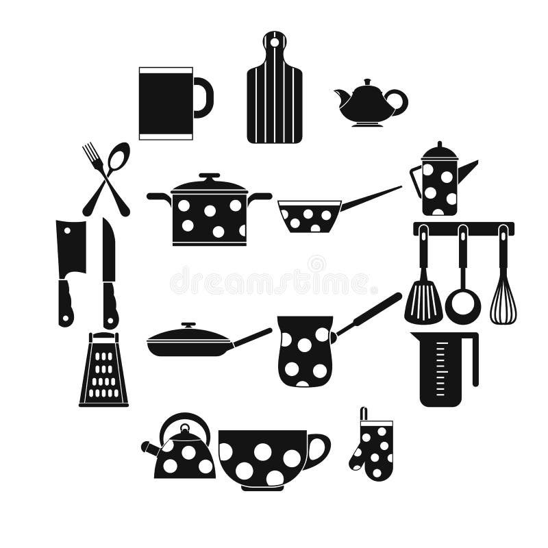 Kitchen Tools and Utensils Icons, Simple Style Stock Vector ...