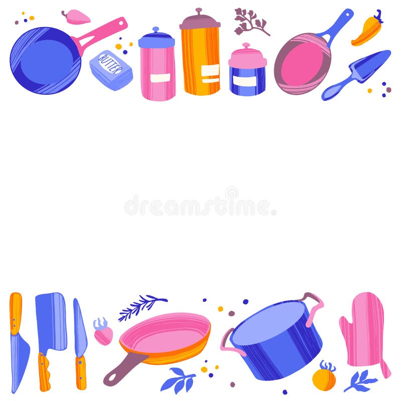 Kitchen Tools. Vector Decorative Frame in Flat Hand Drawn Style. Stock ...