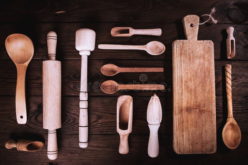 Kitchen Tools on a Wooden Background. Applied Toning. Top View. Stock ...