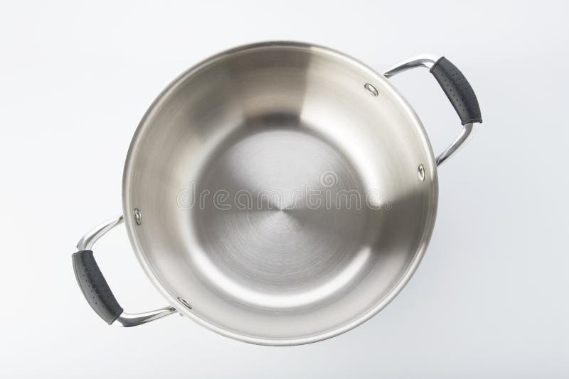 Kitchen: Top View of Stainless Steel Pan Isolated on White Background ...