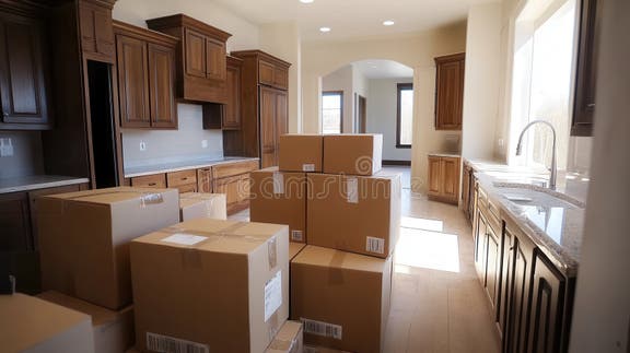 A Kitchen with Unpacked Boxes, Indicating a Recent Move or Renovation ...