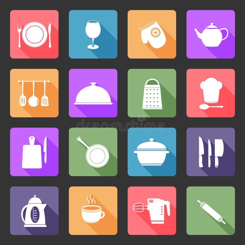 Cooking, Kitchen Tools, Food and Drinks Icons Stock Vector ...
