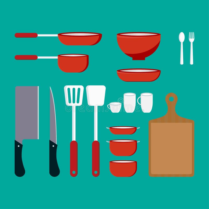 Kitchen Utensil Set Elements Vector Illustration, Simple Kitchen Design ...