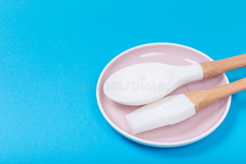 Kitchen Utensils on Blue Background Stock Photo - Image of dinner ...