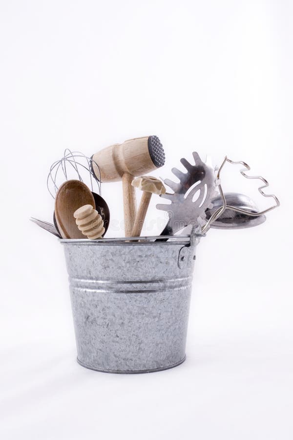 Kitchen Utensils in a Bucket Stock Photo - Image of chefs, potato: 3882372