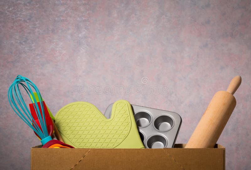 Kitchen Utensils in Cardboard Stock Photo - Image of culinary, retro ...