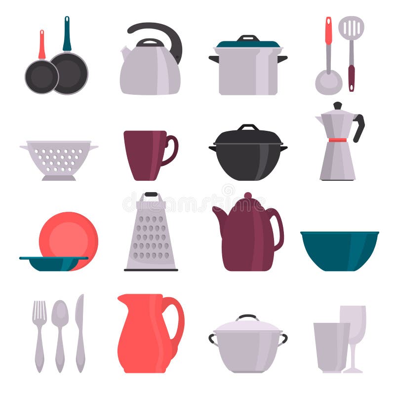 Kitchen Utensils Color Flat Icons Set for Web and Mobile Design Stock ...