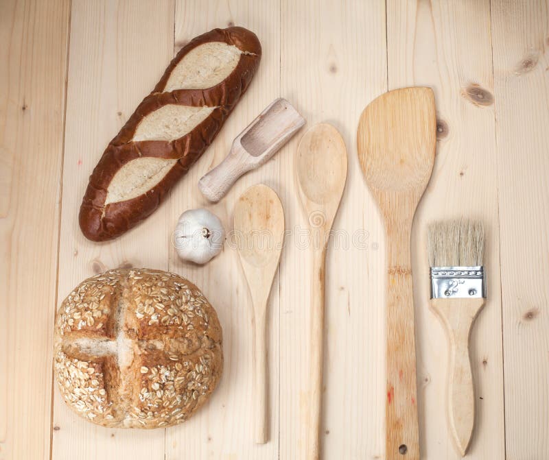 Kitchen Utensils for Cooking and Bread Stock Photo - Image of diet ...