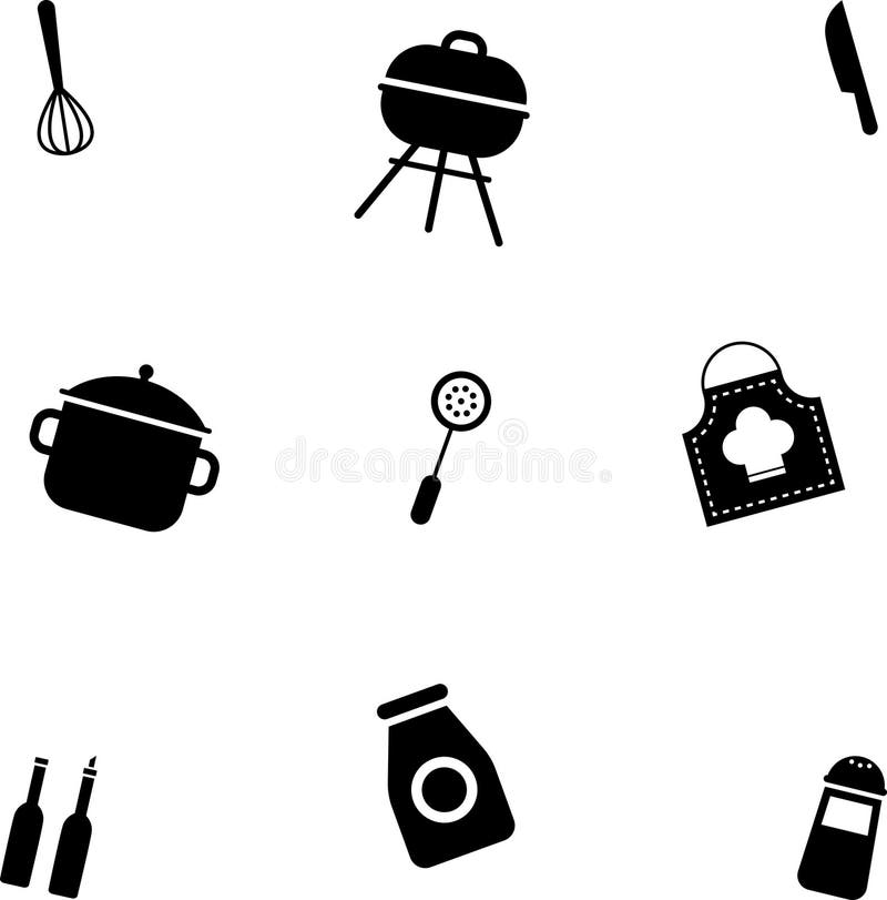 Kitchen Utensils and Cooking Equipment Icons. Cooking Tools and ...