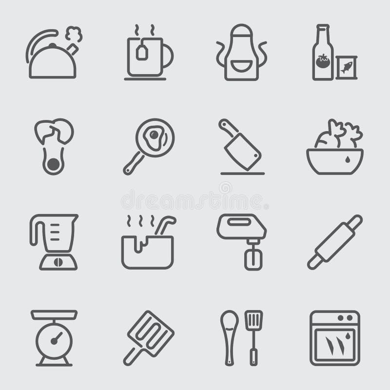 Cooking Line Icon Set. Included Icons As Kitchen, Bake, Boil, BBQ, Fry ...