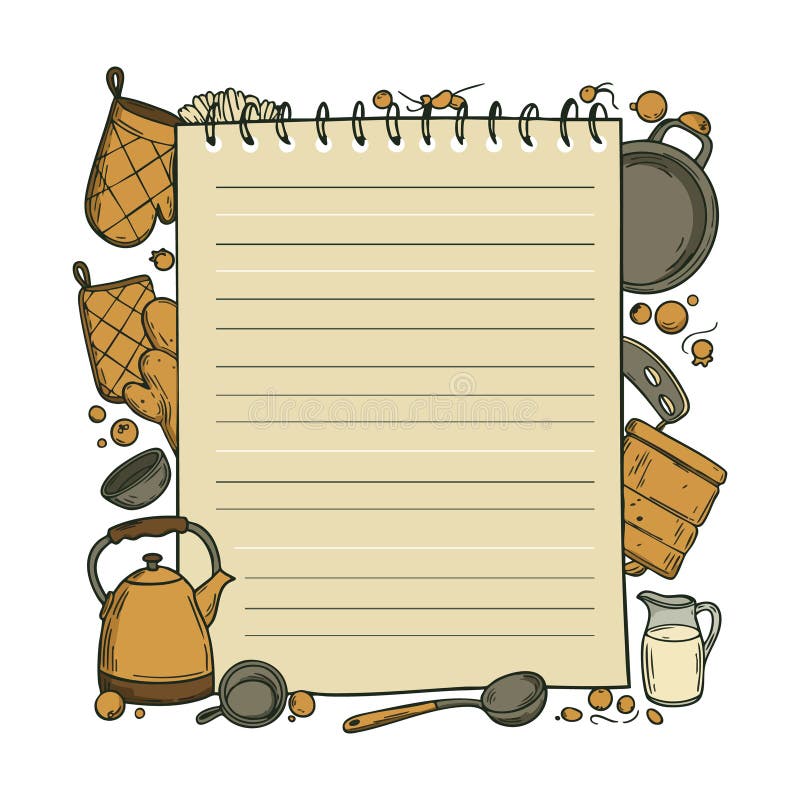 Kitchen Utensils and Cookware with Blank Notebook for Recipe Notes ...