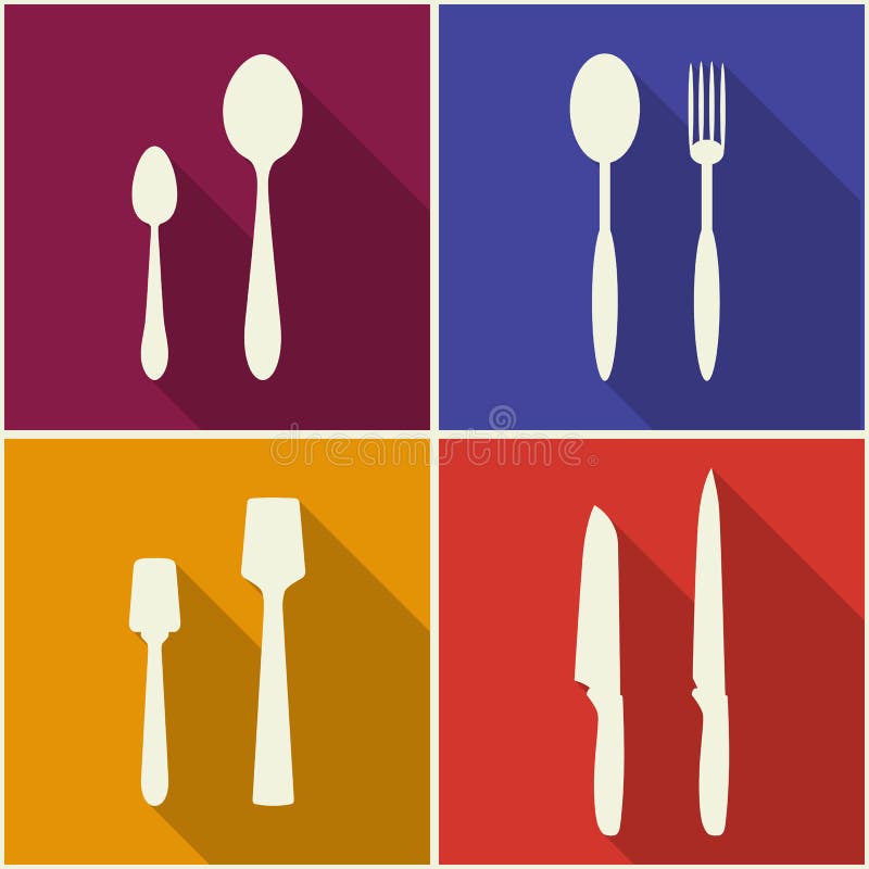 Kitchen Utensils and Cookware Flat Icons Set Stock Vector ...