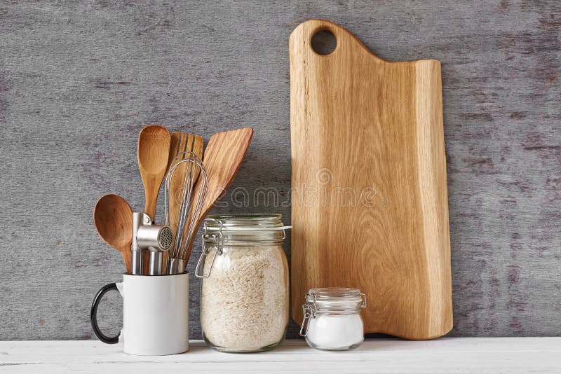 Kitchen Utensils and Cutting Board Stock Photo - Image of home, cutting ...