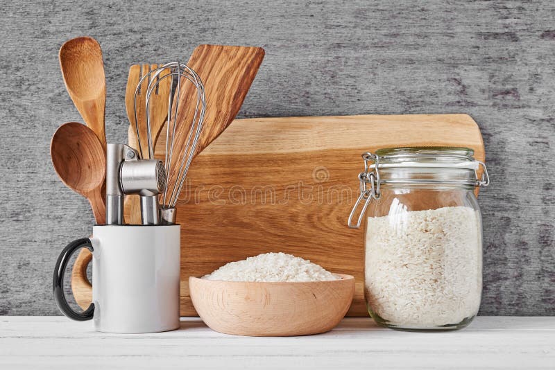Kitchen Utensils and Cutting Board Stock Image - Image of house ...