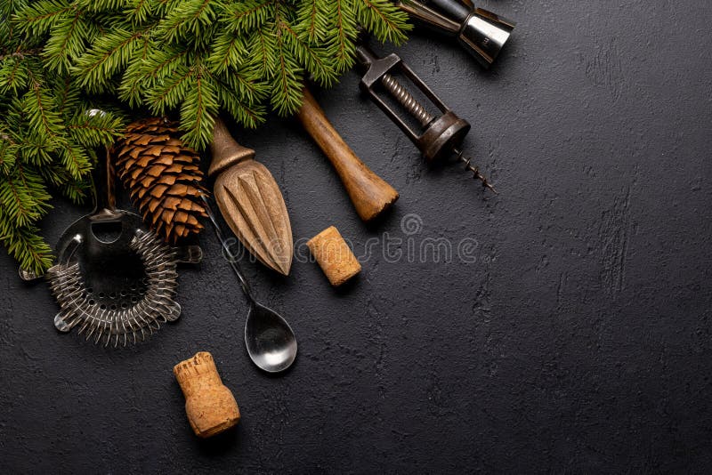 Kitchen Utensils and Fir Tree Branches on Cooking Table. Christmas ...