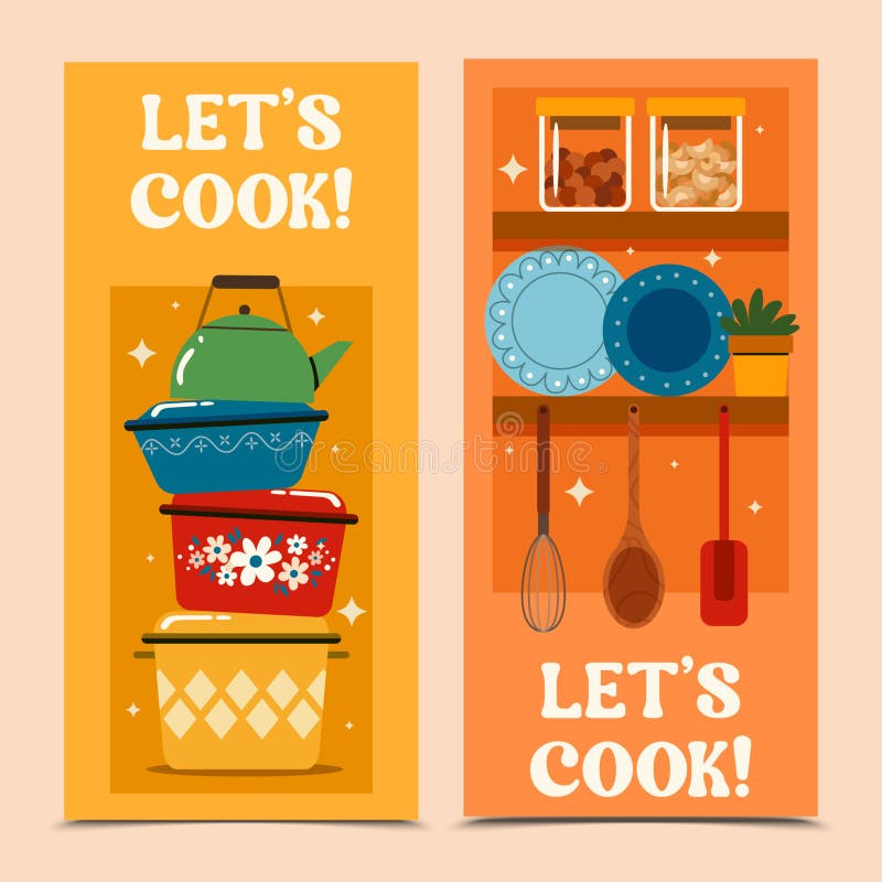 Kitchen Utensils Flat Cartoon Vertical Banner Set Stock Vector ...