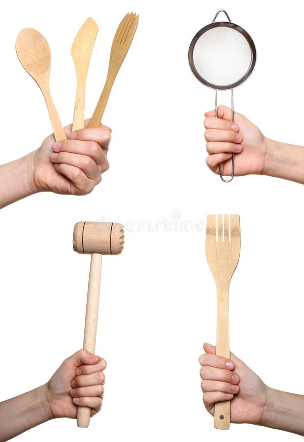 Kitchen Utensils In The Hands, Collage Stock Photo - Image of spatula ...