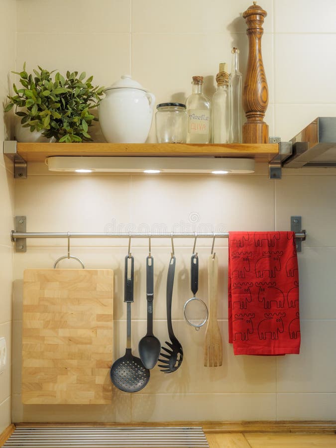 Kitchen Utensils Hanging on the Wall Stock Image - Image of hang ...