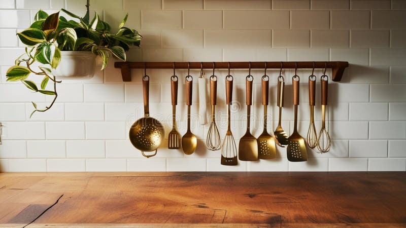 Kitchen Utensils Hanging on the Wall in a Modern Kitchen Stock ...
