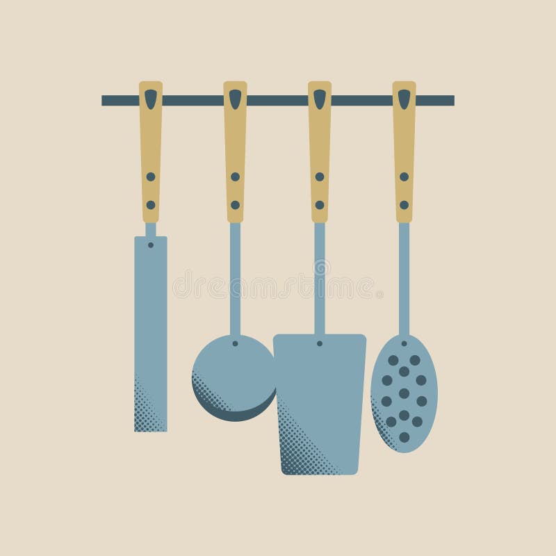 Kitchen Utensils Icon Collection with Spoon Spatula, Straight Spatula, Slotted Spoon, Solid ...